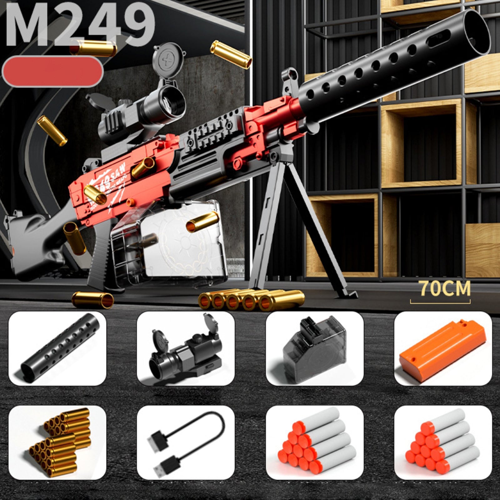 M249 Realistic Nerf Full Auto Machine Gun With Tripod